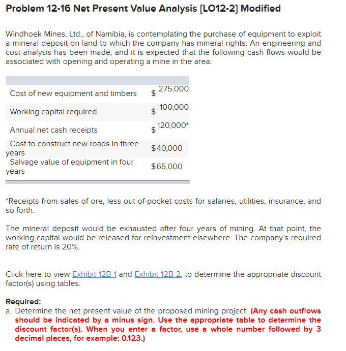 Solved Problem 12-16 Net Present Value Analysis [L012-2] | Chegg.com