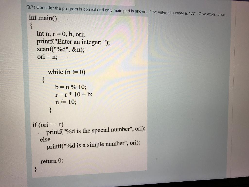 Solved Q.7) Consider the program is correct and only main | Chegg.com