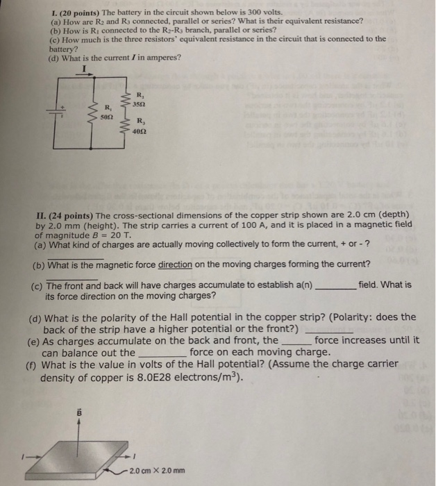 Solved I. (20 points) The battery in the circuit shown below | Chegg.com