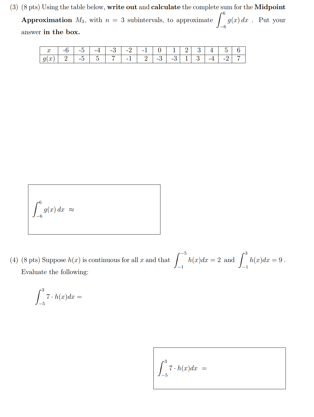 Solved (3) (8 pts) Using the table below, write out and | Chegg.com