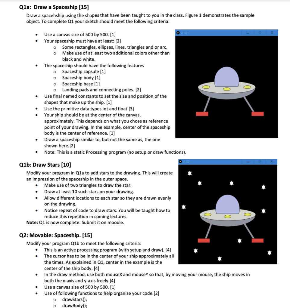 Solved Q1a: Draw a Spaceship [15] Draw a spacehship using | Chegg.com