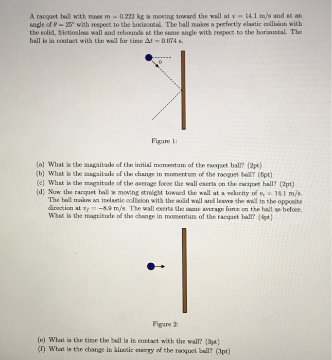 Solved A racquet ball with mass m = 0.222 kg is moving | Chegg.com