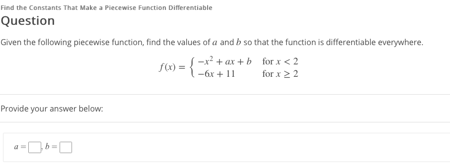 Solved Find the Constants That Make a Piecewise Function | Chegg.com