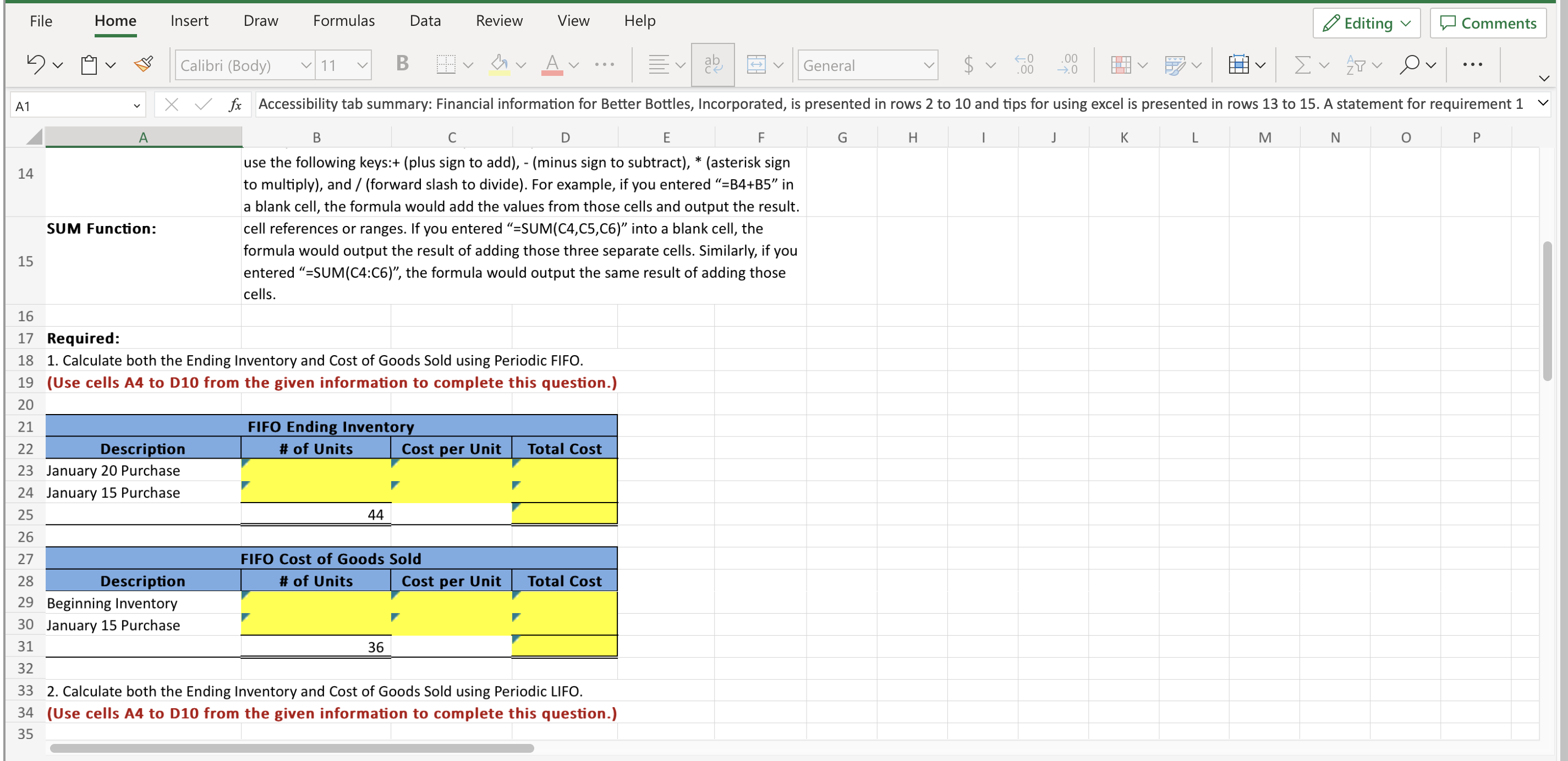 Solved File Home Insert Draw Formulas Data Review View Help | Chegg.com