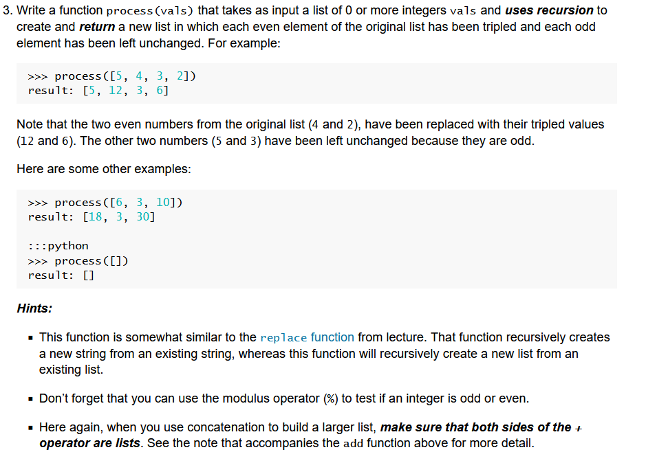 Solved Write a function process (vals) that takes as input a | Chegg.com