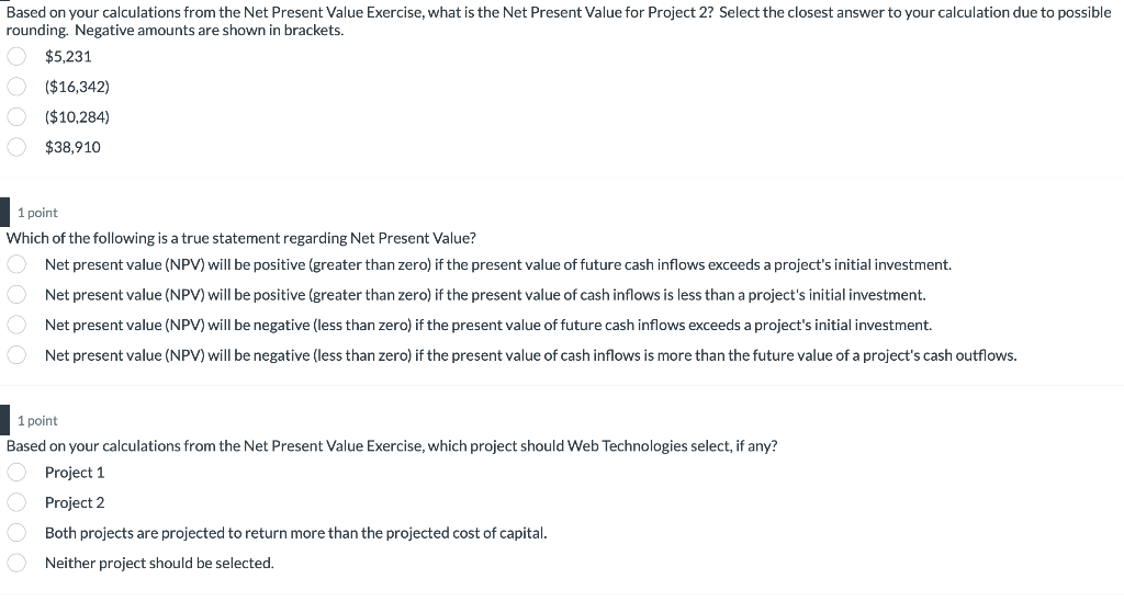 Solved Exercise: Calculating Net Present Value Web | Chegg.com