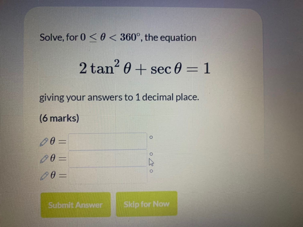 Solved It can be shown that 1 + cot2 0 = cosec2 0 Solve, for | Chegg.com
