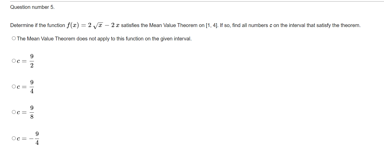 Solved Determine if the function f(x)=2√x−2x satisfies the | Chegg.com