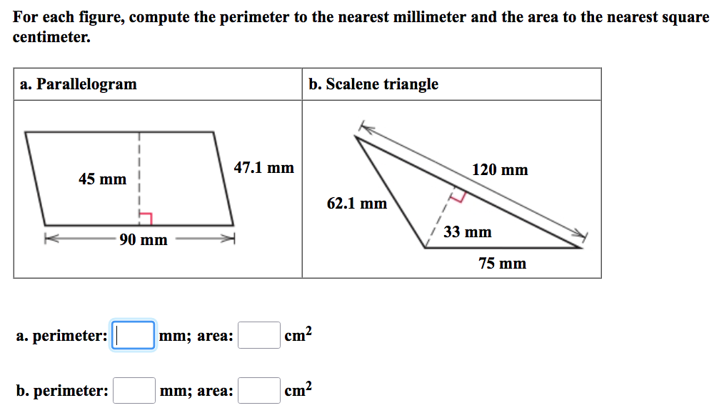 Solved For each figure, compute the perimeter to the nearest | Chegg.com