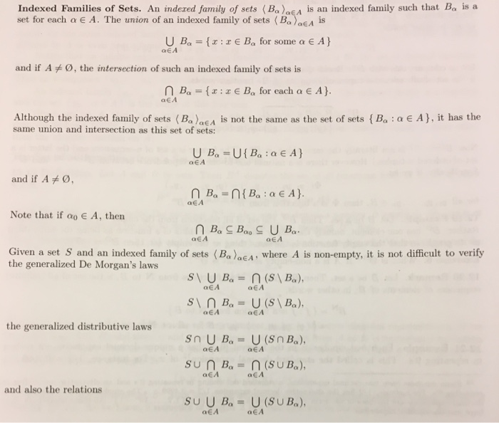 Solved Indexed Families of Sets. An indered family of sets | Chegg.com