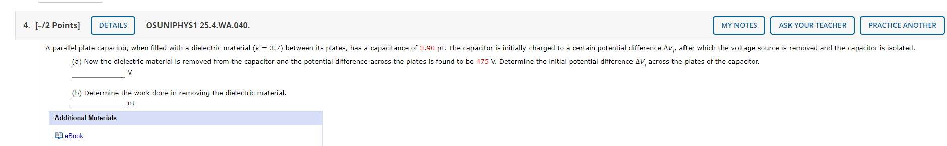 Solved 4. [-/2 points) DETAILS OSUNIPHYS1 25.4.WA.040. MY | Chegg.com Solved 4. [-/2 points) DETAILS OSUNIPHYS1 25.4.WA.040. MY | Chegg.com
