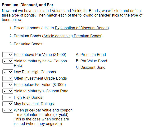 Solved Premium, Discount, and Par Now that we have | Chegg.com