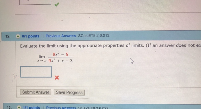 Solved 12. 0/1 points Previous Answers SCalcET8 2.6.013 | Chegg.com