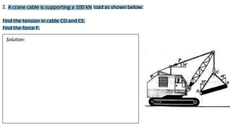 Solved 2. A crane cable is supporting a 100 kN load as shown | Chegg.com
