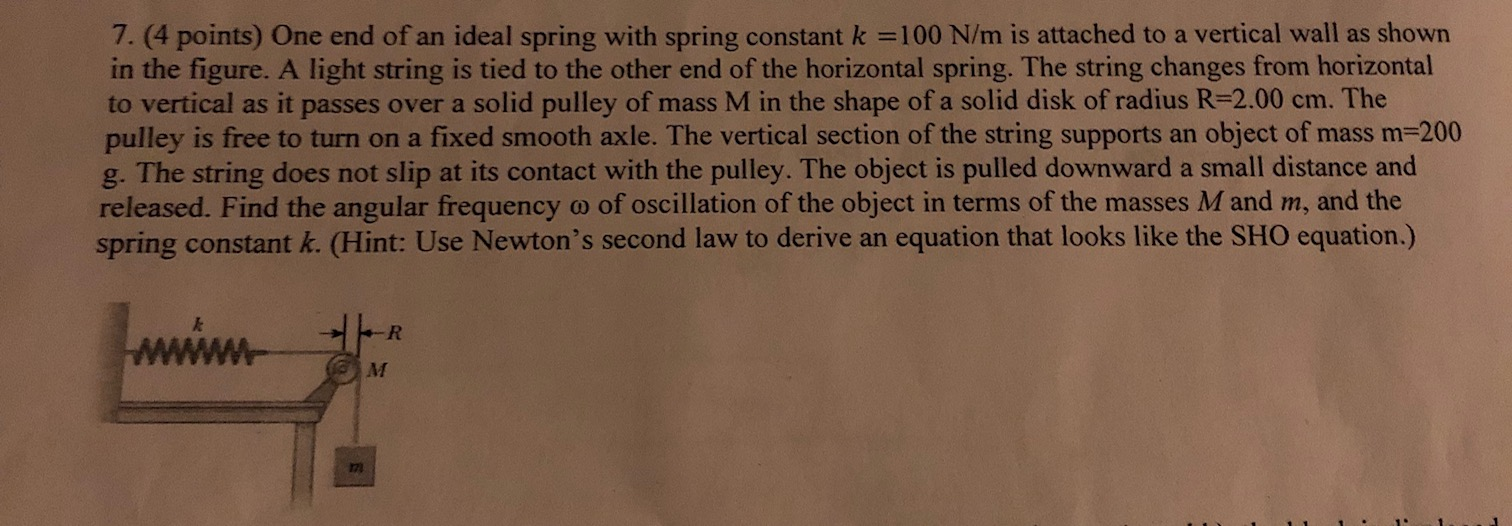 Solved 7. (4 points) One end of an ideal spring with spring | Chegg.com