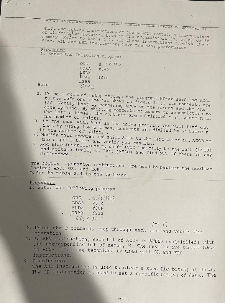 Shift and rotate instrwetions c= the b3icli contain 9 | Chegg.com