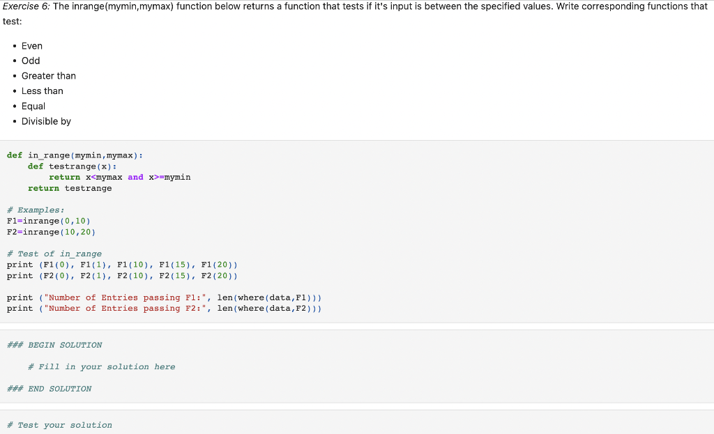 Exercise 6: The inrange(mymin,mymax) function below | Chegg.com