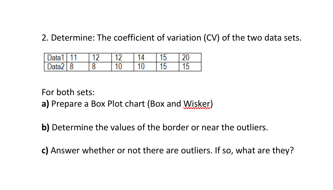 Solved 2. Determine: The coefficient of variation (CV) of | Chegg.com