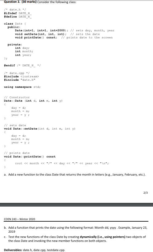 Solved Question 2. (30 marks) Consider the following class: | Chegg.com