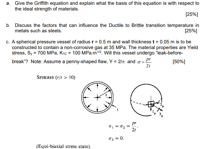 Solved a. Give the Griffith equation and explain what the | Chegg.com