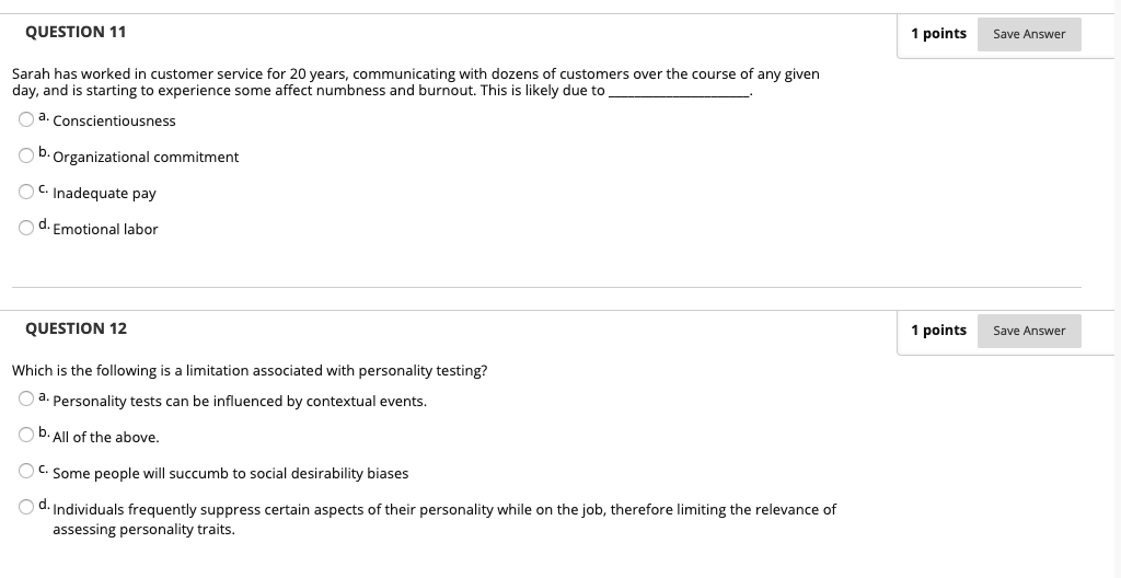 Solved QUESTION 11 1 points Save Answer Sarah has worked in | Chegg.com