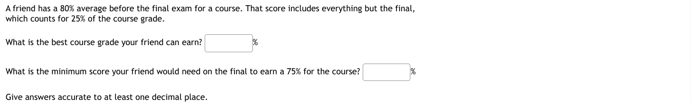 Solved A friend has a 80% average before the final exam for | Chegg.com