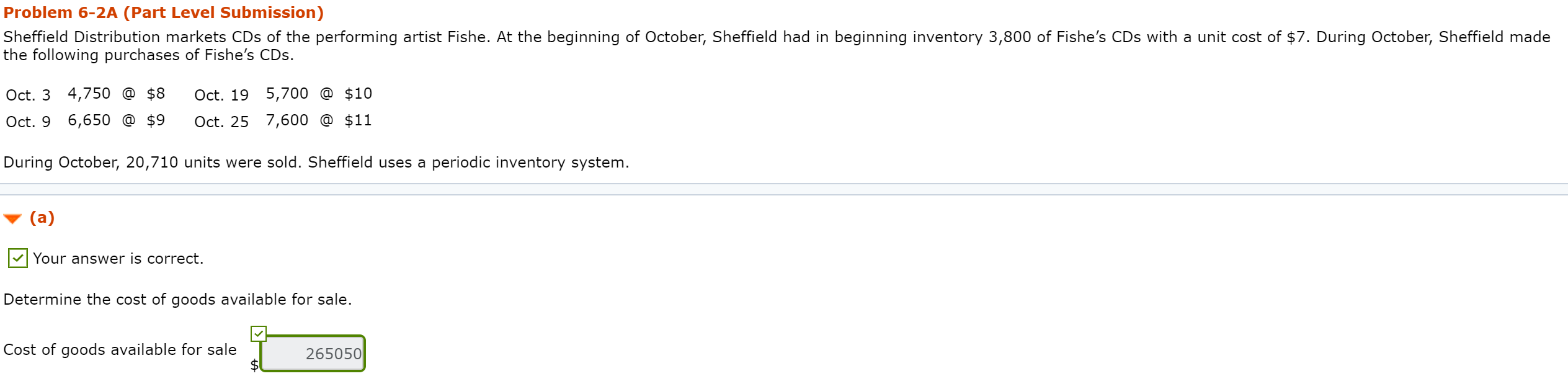Solved Problem 6-2A (Part Level Submission) Sheffield | Chegg.com