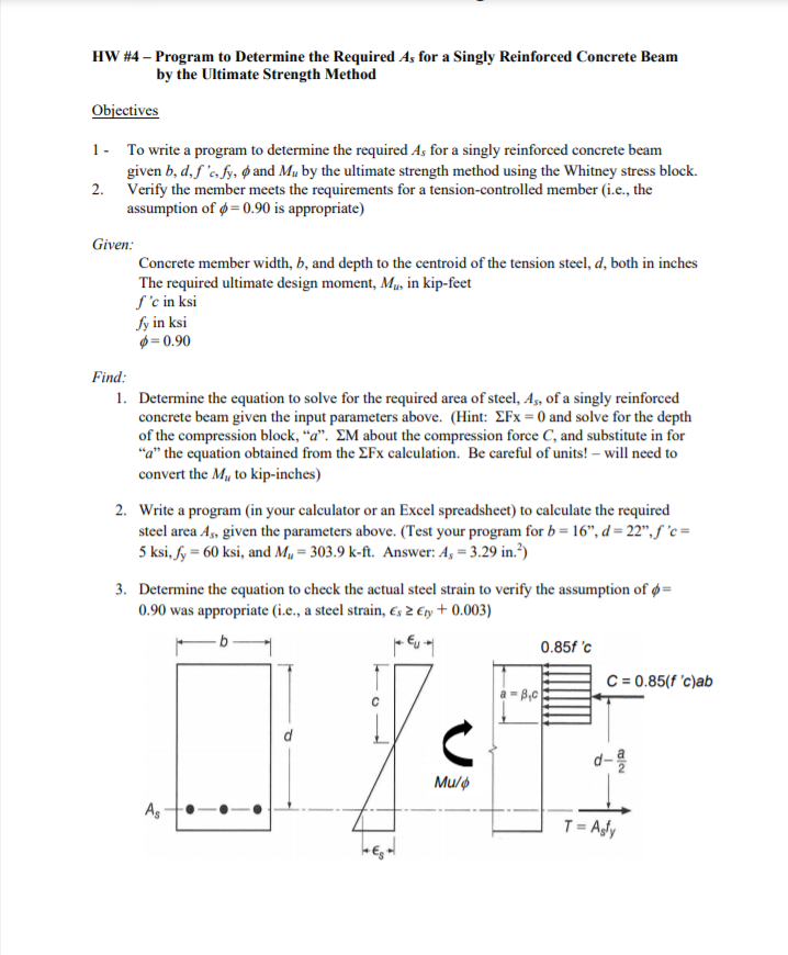 HW #4 Program to determine the required As, for | Chegg.com
