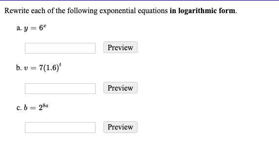 Solved Rewrite each of the following exponential equations | Chegg.com