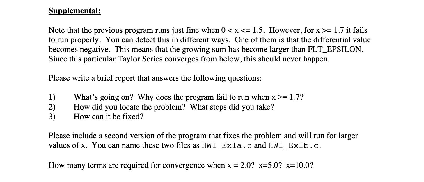 Solved Problem #1 - Taylor Series Convergence (C Program) | Chegg.com