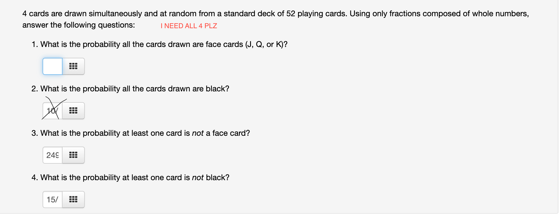 Solved 4 cards are drawn simultaneously and at random from a | Chegg.com