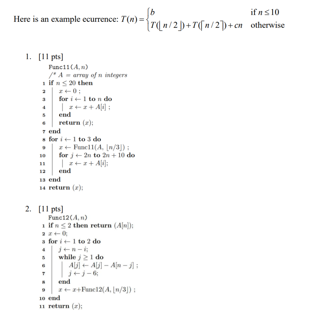 Solved For each of questions 1-8, write a recurrence | Chegg.com