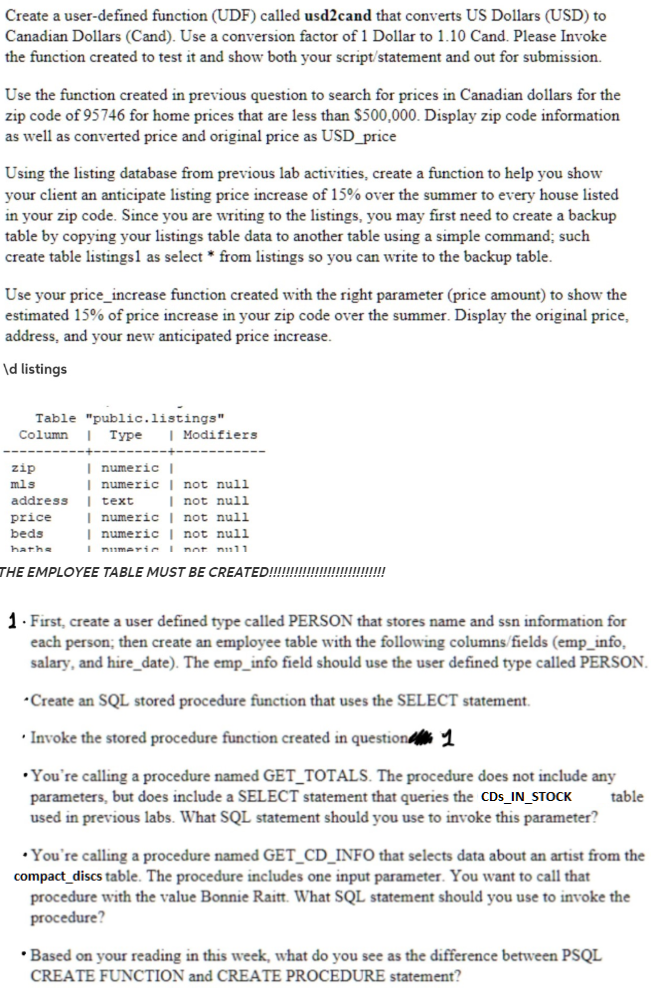 Solved Create A User Defined Function Udf Called Usd2cand
