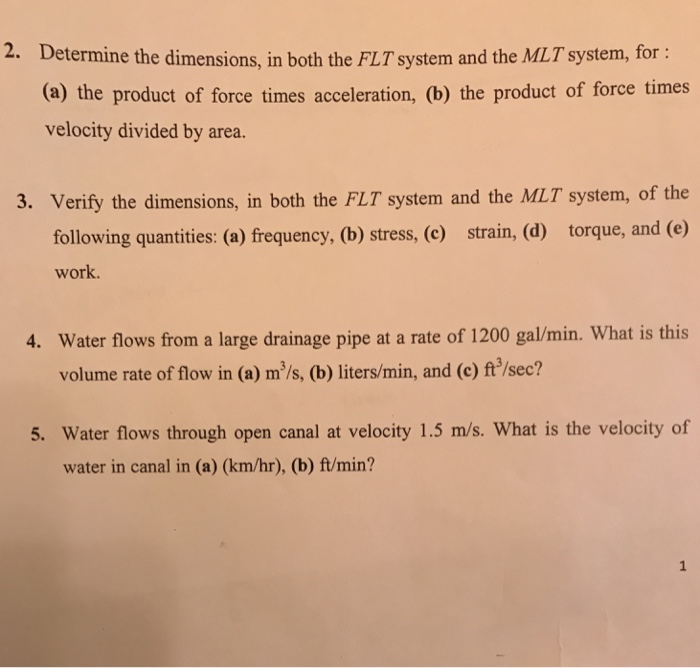 Solved 2. Determine the dimensions, in both the FLT system | Chegg.com
