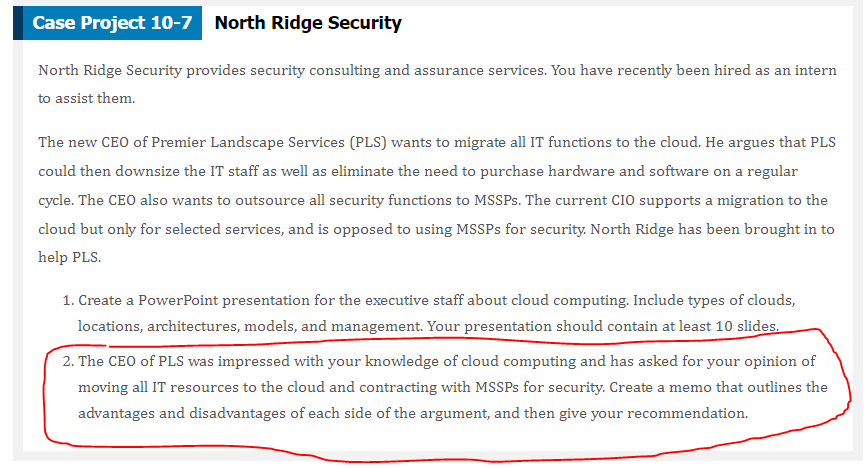 Solved Case Project 10-7 North Ridge Security North Ridge | Chegg.com