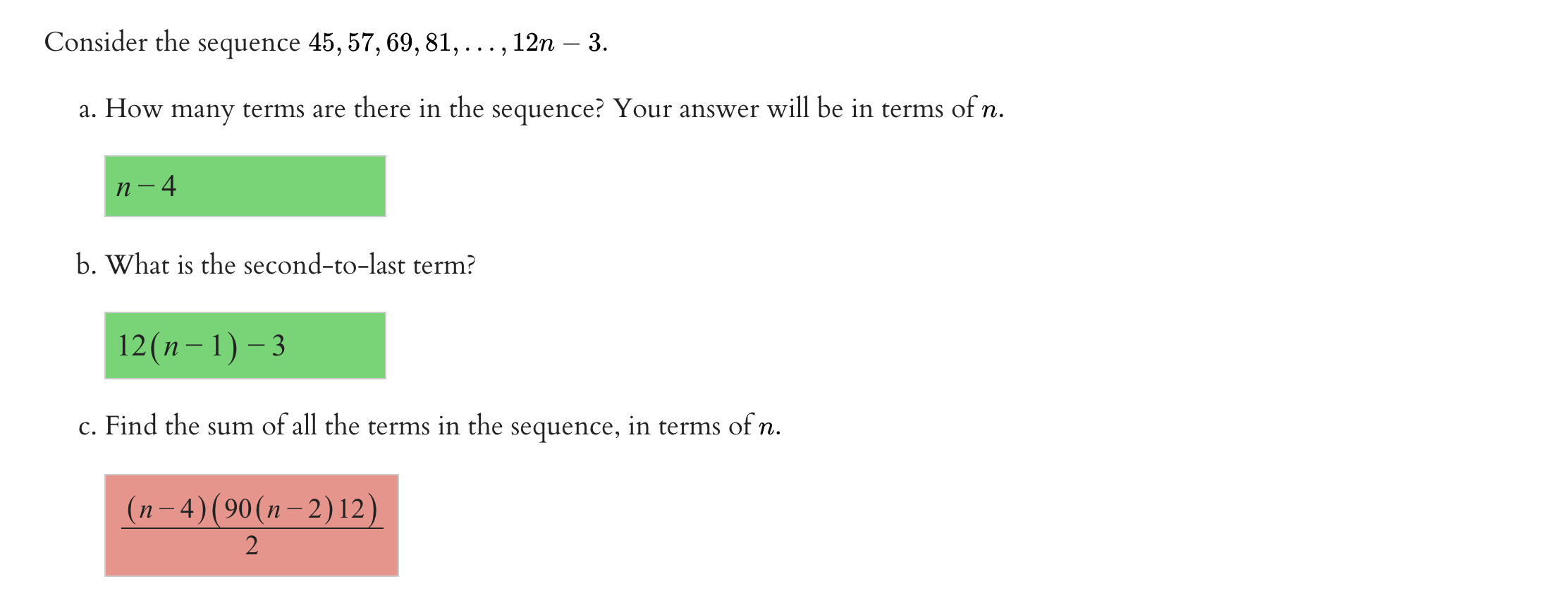 Solved Consider the sequence 45, 57, 69, 81, ..., 12n – 3. | Chegg.com