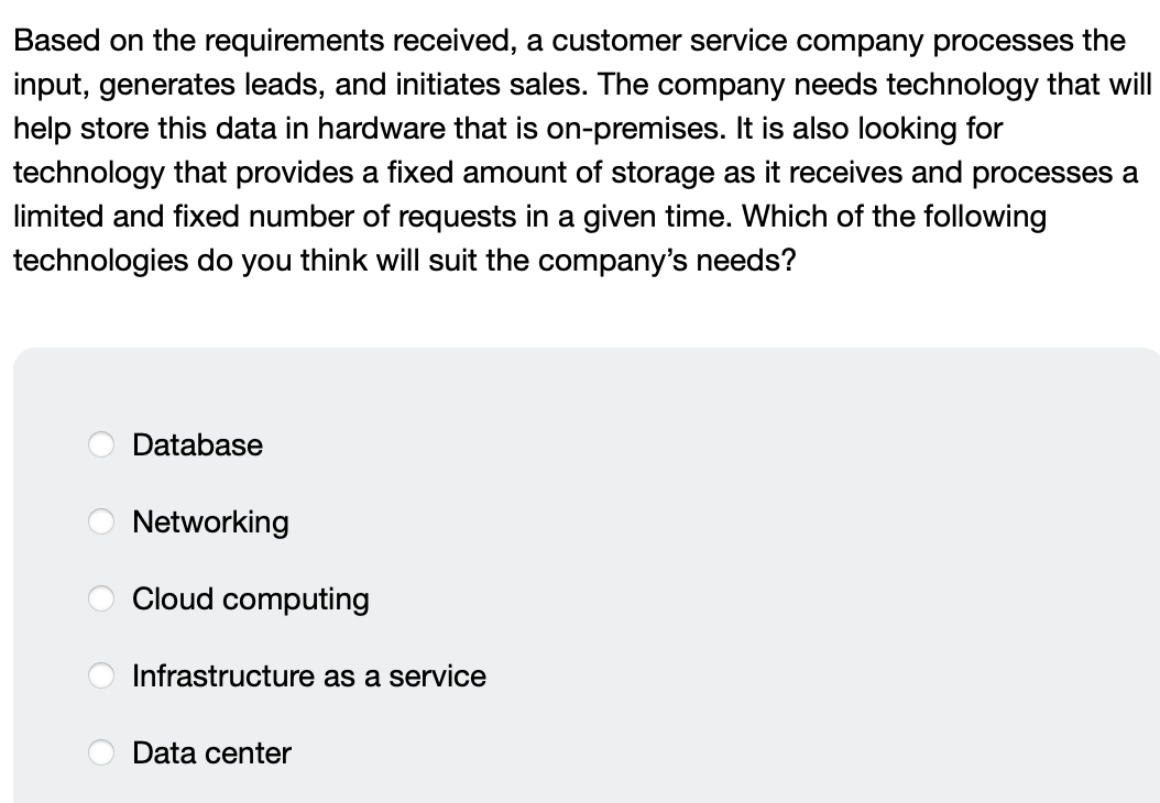 Solved Based on the requirements received, a customer | Chegg.com
