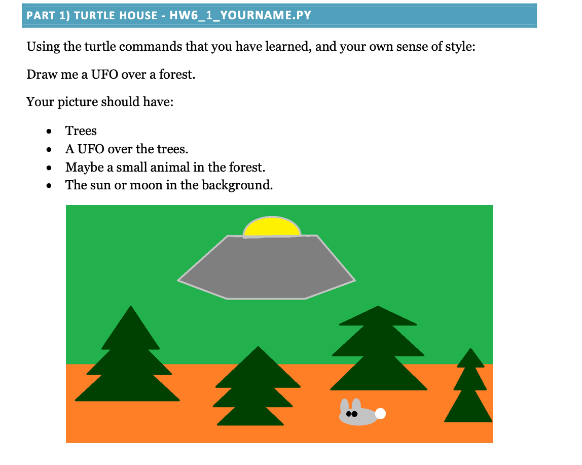 Solved PART 1) TURTLE HOUSE - HW6_1_YOURNAME.PY Using the | Chegg.com