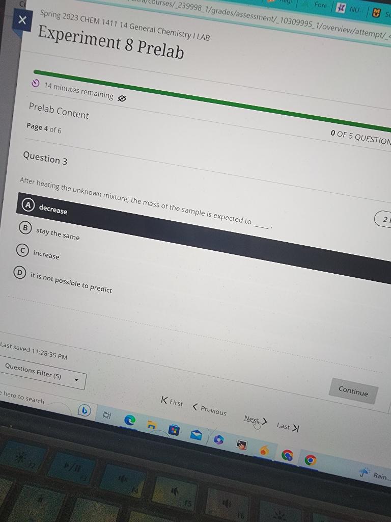 Solved Spring 2023 CHEM 141114 General Chemistry I LAB | Chegg.com