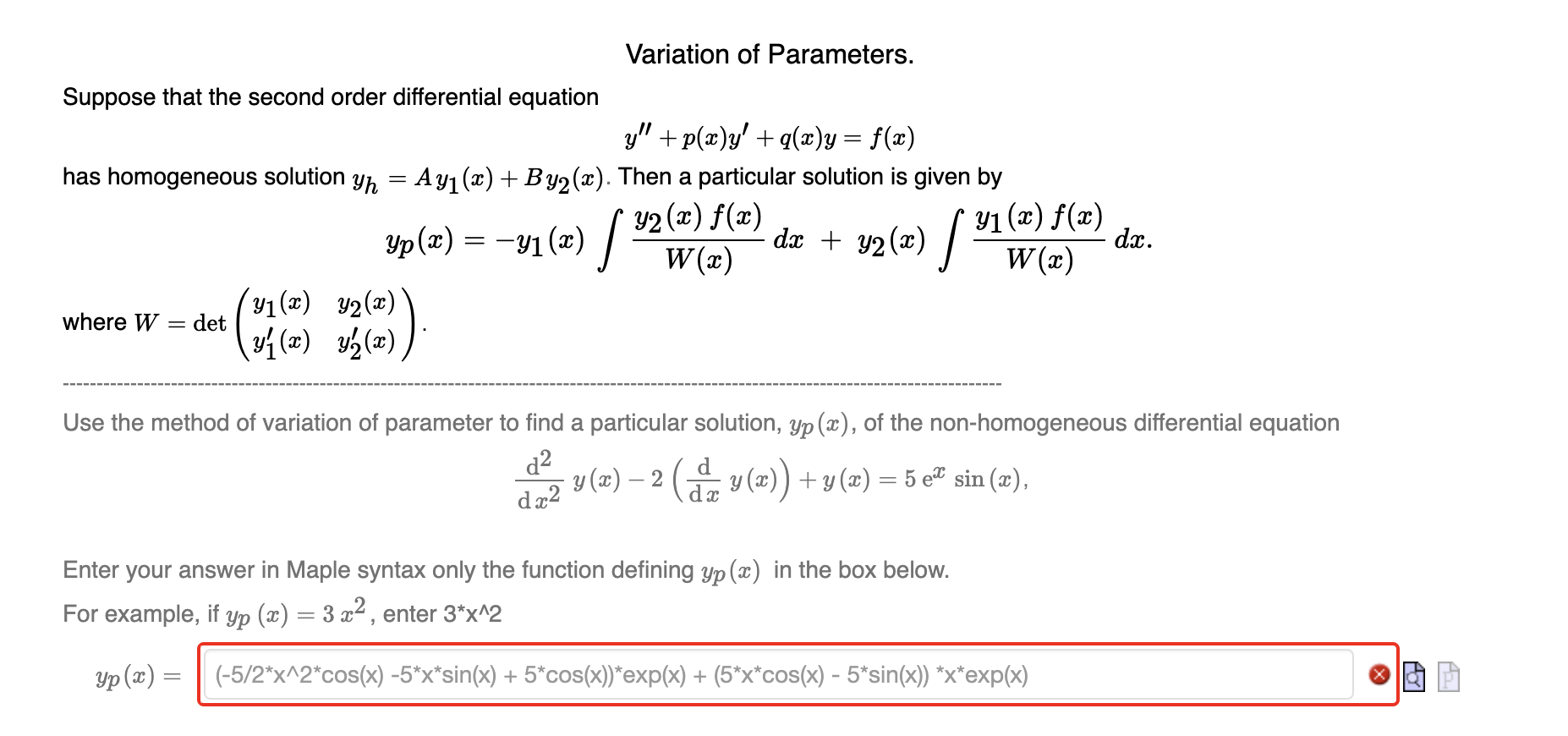 Solved Variation of Parameters. Suppose that the second | Chegg.com