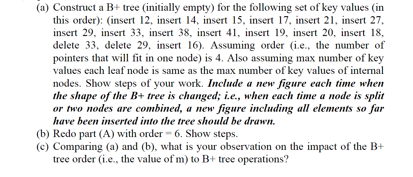 Solved (a) Construct a B+ tree (initially empty) for the | Chegg.com