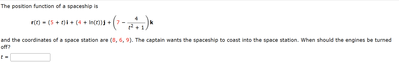 Solved The position function of a spaceship is | Chegg.com