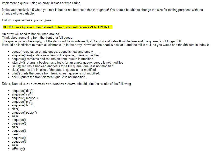 Solved Implement a queue using an array in class of type | Chegg.com