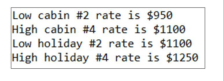 Solved Create a class named CabinRental a) Include an | Chegg.com