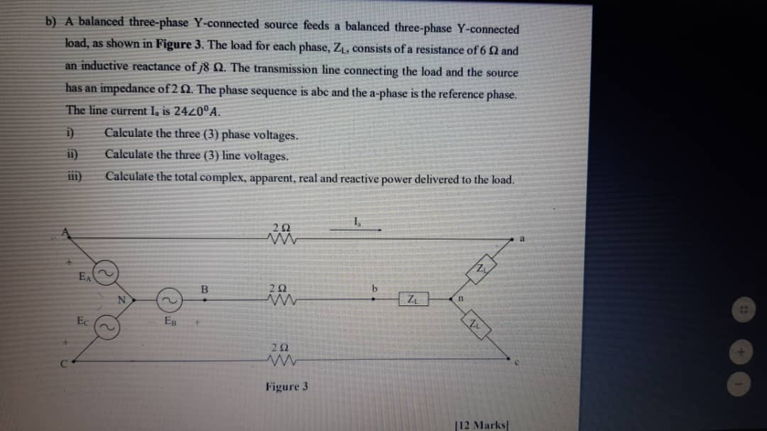 Solved b) A balanced three-phase Y-connected source feeds a | Chegg.com