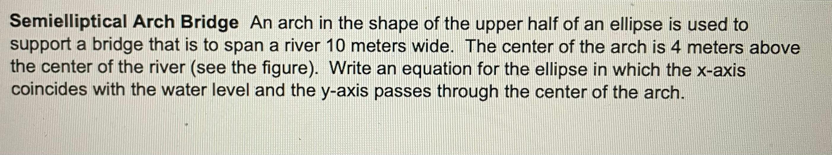 Solved Semielliptical Arch Bridge An arch in the shape of | Chegg.com