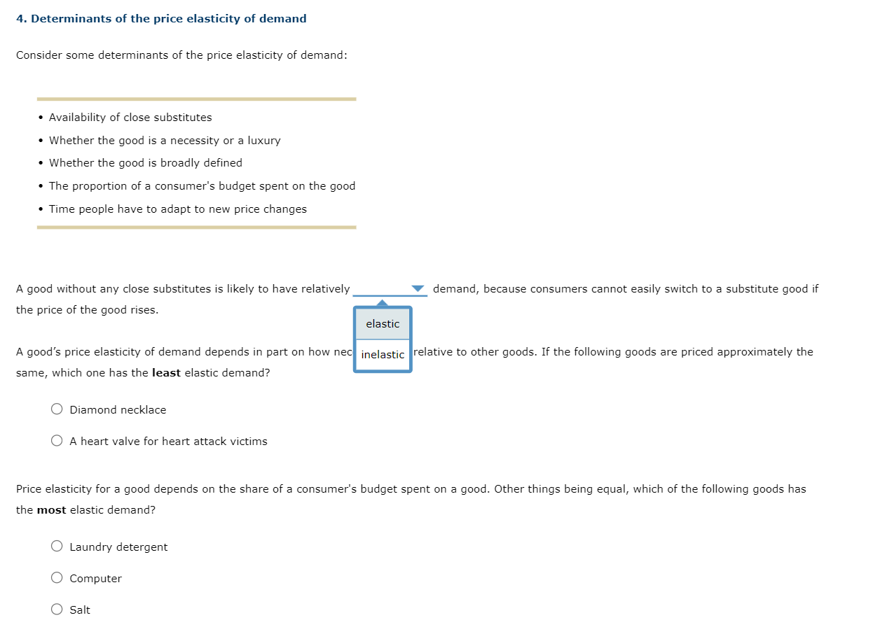 Solved Determinants of the price elasticity of | Chegg.com