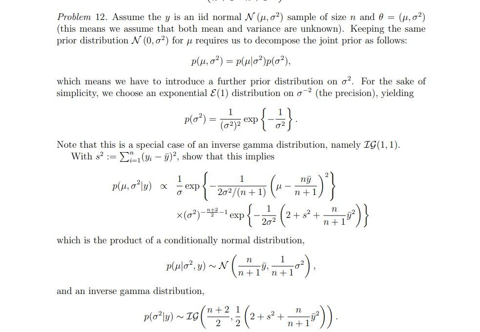Problem 12. Assume the y is an iid normal N(μ,σ2) | Chegg.com