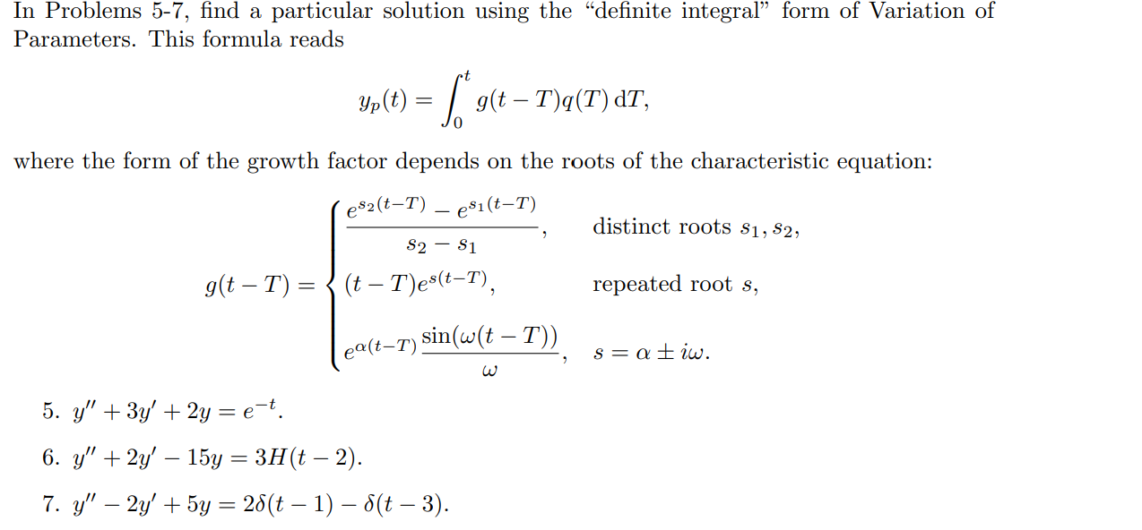 Solved [n Problems 5-7, find a particular solution using the | Chegg.com