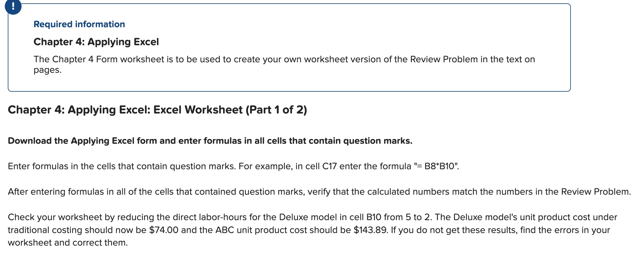 Solved Required information Chapter 4: Applying Excel The | Chegg.com